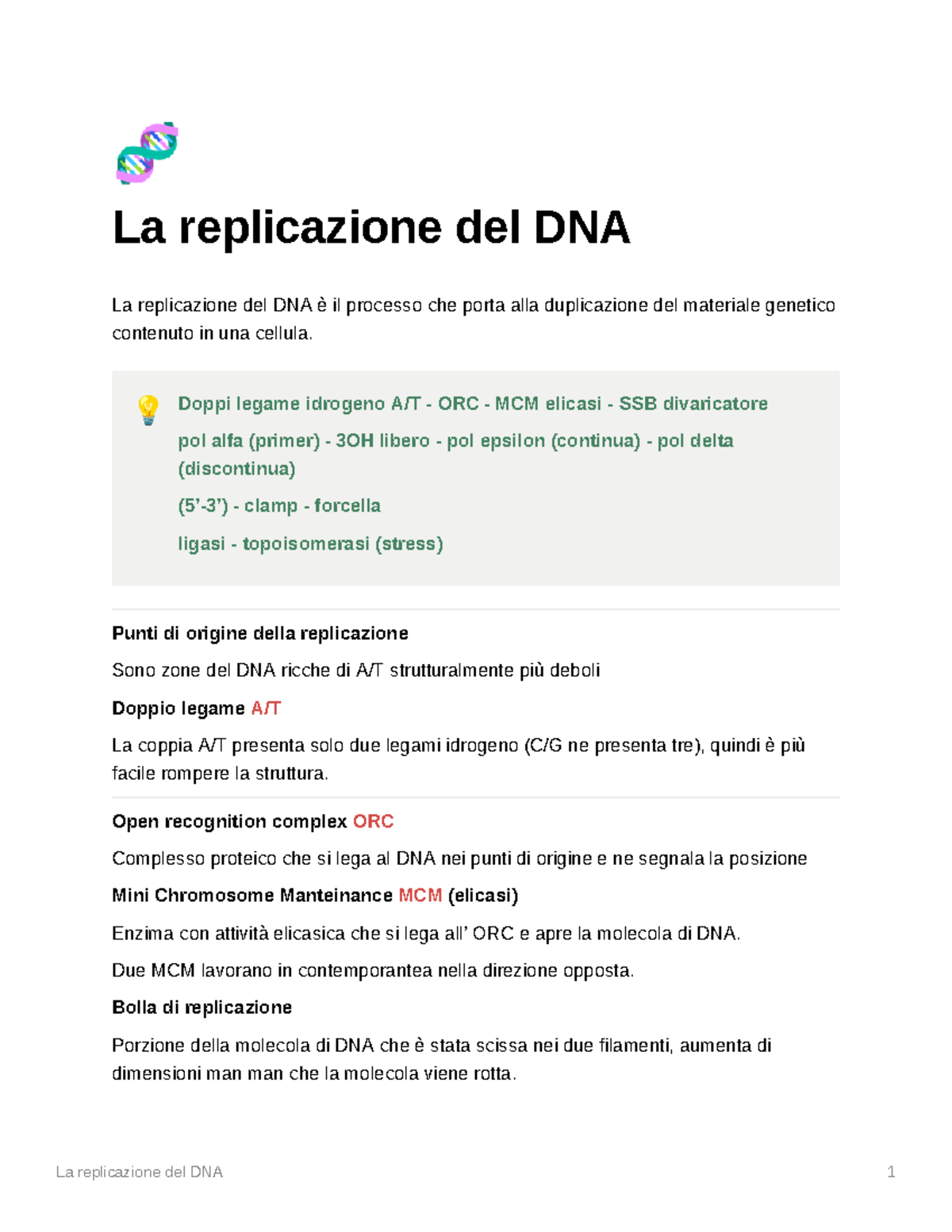 Genetica: replicazione del DNA - La replicazione del DNA 1 🧬 La ...
