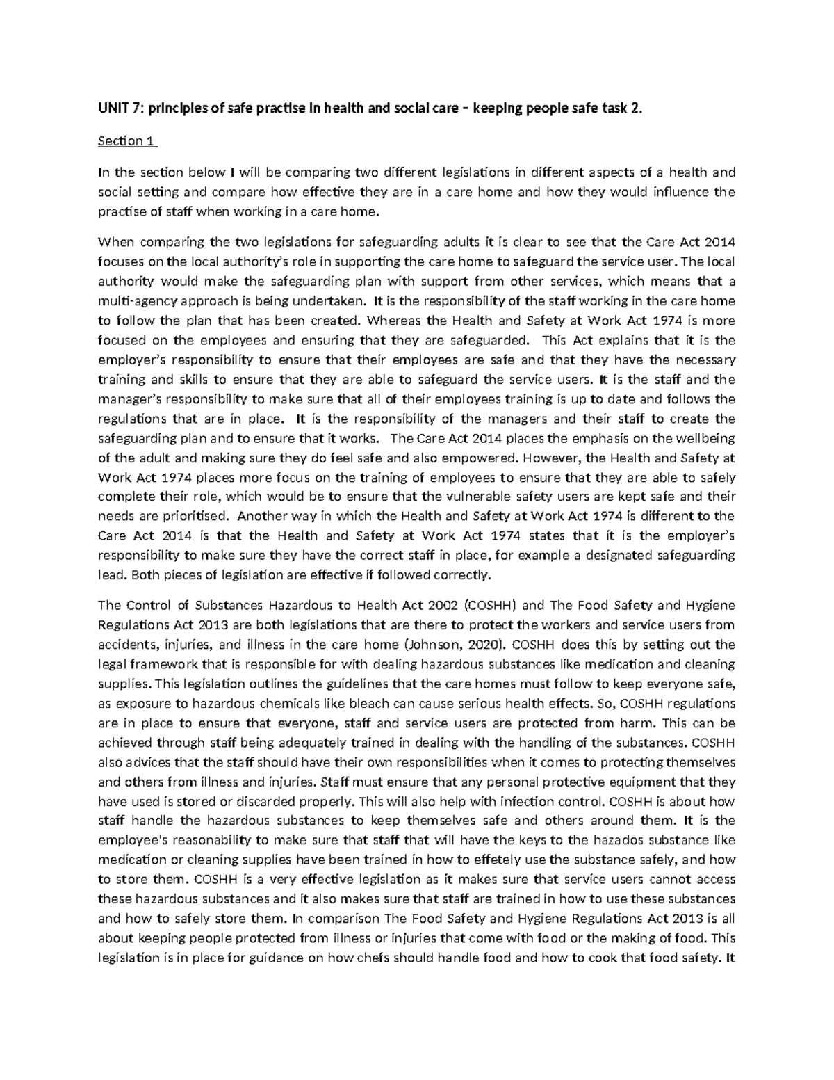 Keeping people safe task 2 unit 7 - UNIT 7: principles of safe practise ...