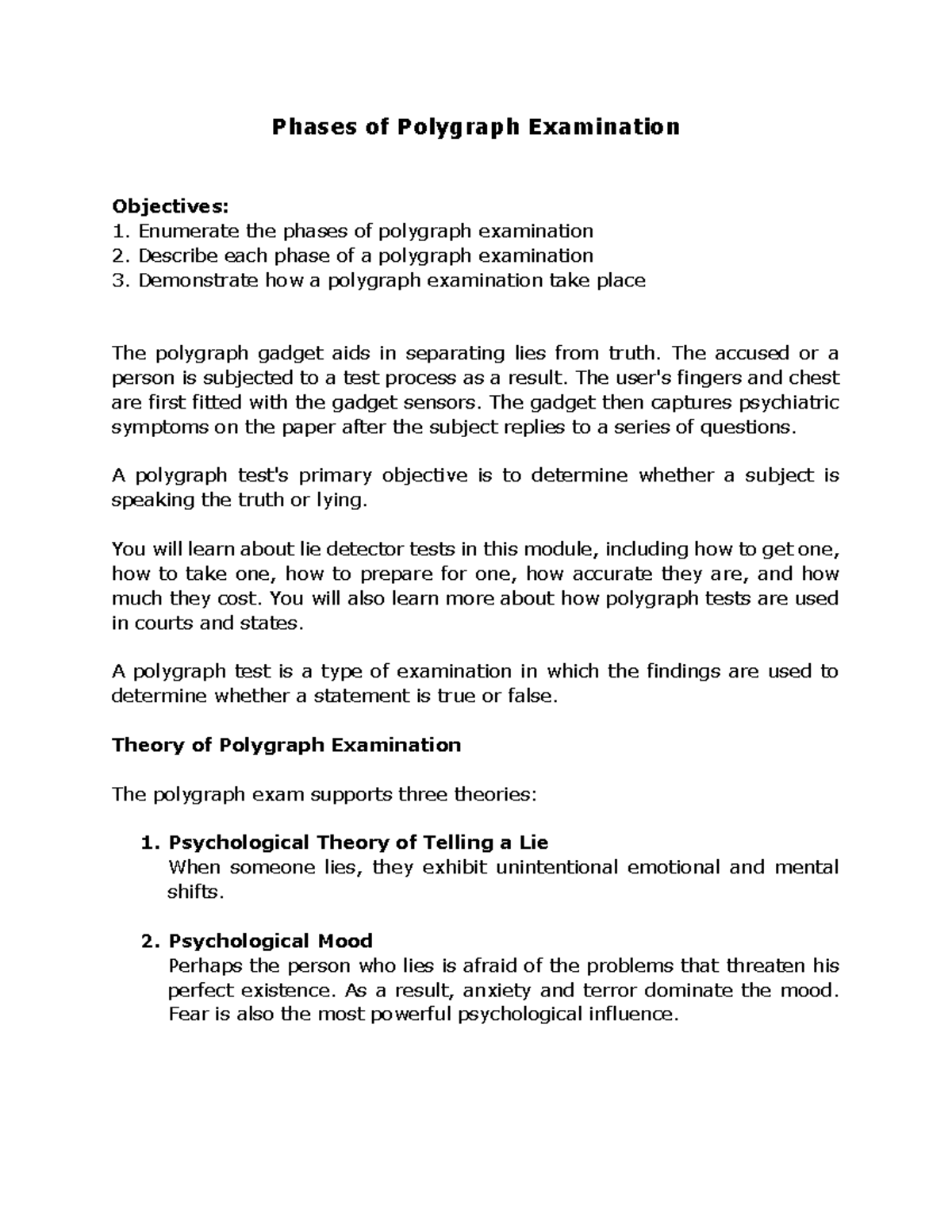Week 9 1664064362 - Phases of Polygraph Examination Objectives ...