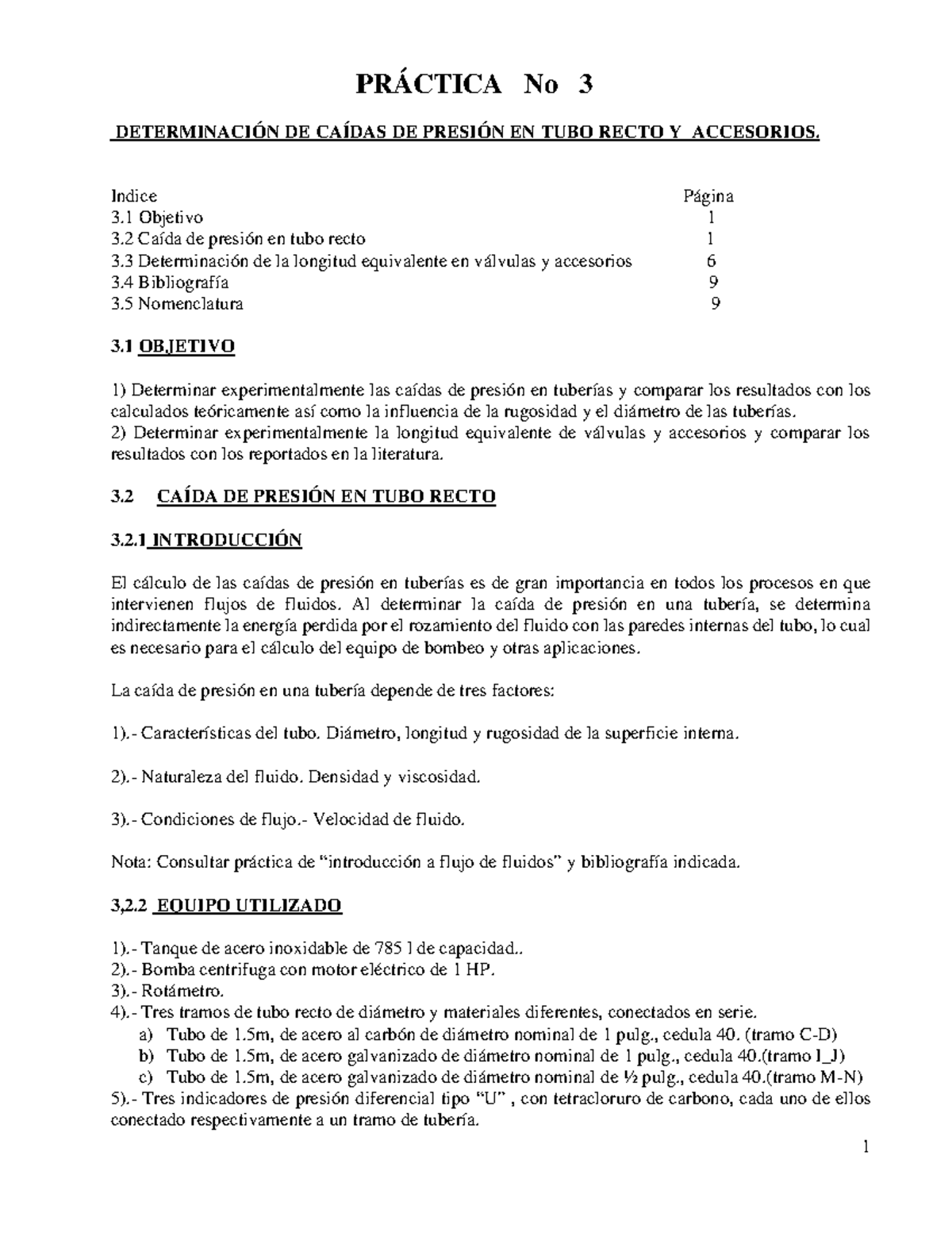 PRAì Ctica CAIì DA DE Presioì N TUBO Recto Y Accesorios V. 3 - PRÁCTICA No 3 DETERMINACIÓN DE ...