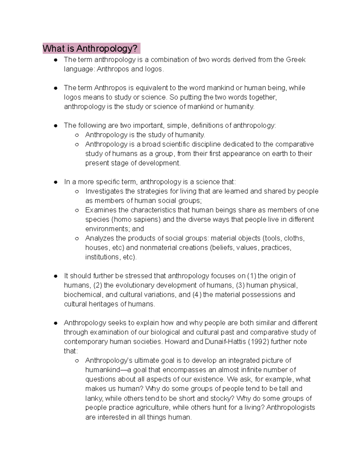 Anthropology - Notes - Part 1 - What is Anthropology? The term ...
