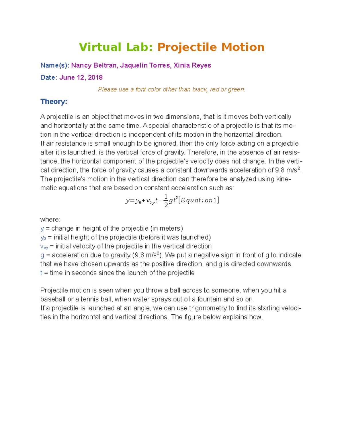 Lab 5 NB XR JT - lab 5 - Virtual Lab: Projectile Motion Name(s): Nancy ...