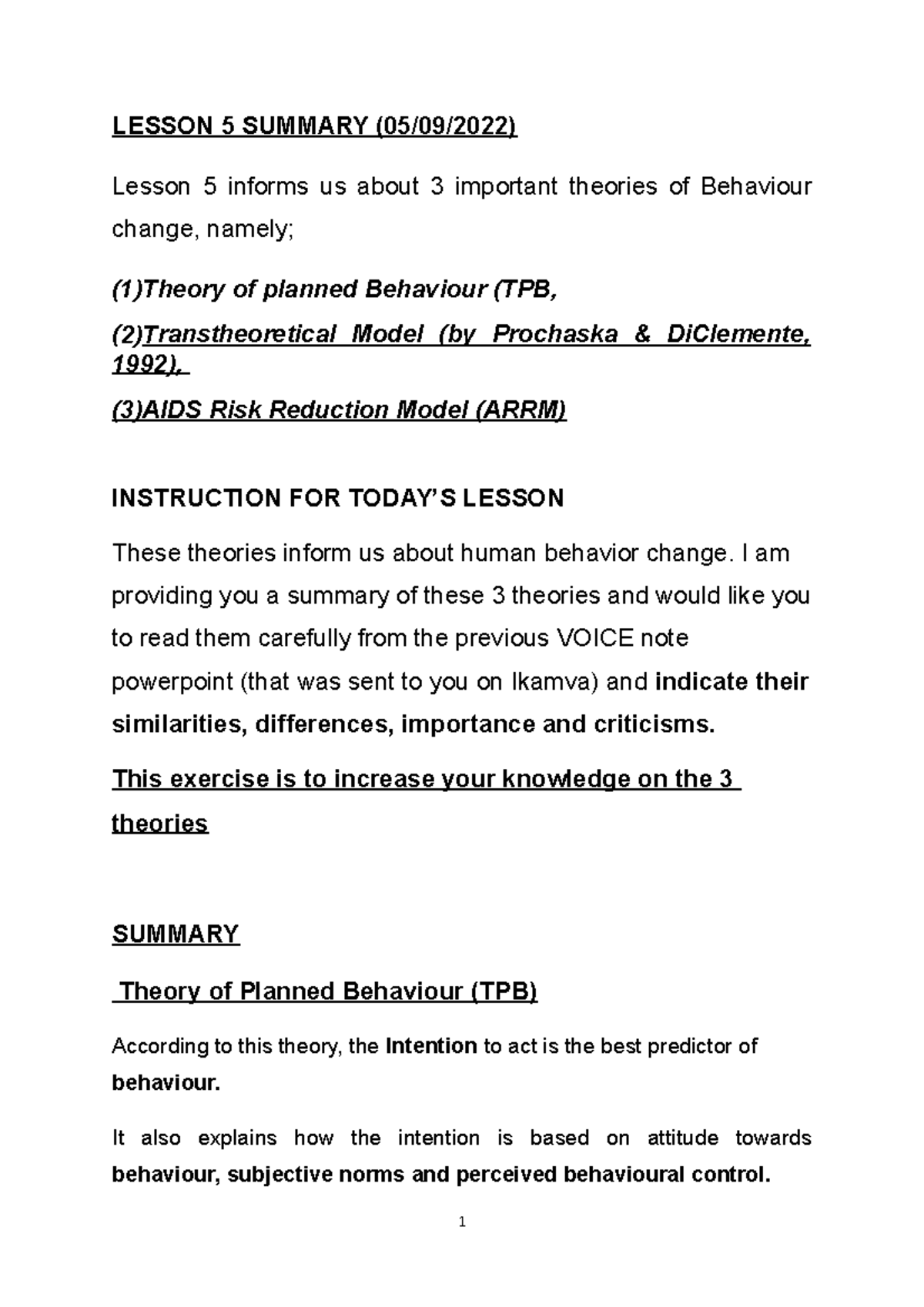 HIV200 - Lesson 5 Summary AND Revision - LESSON 5 SUMMARY (05/09/2022 ...