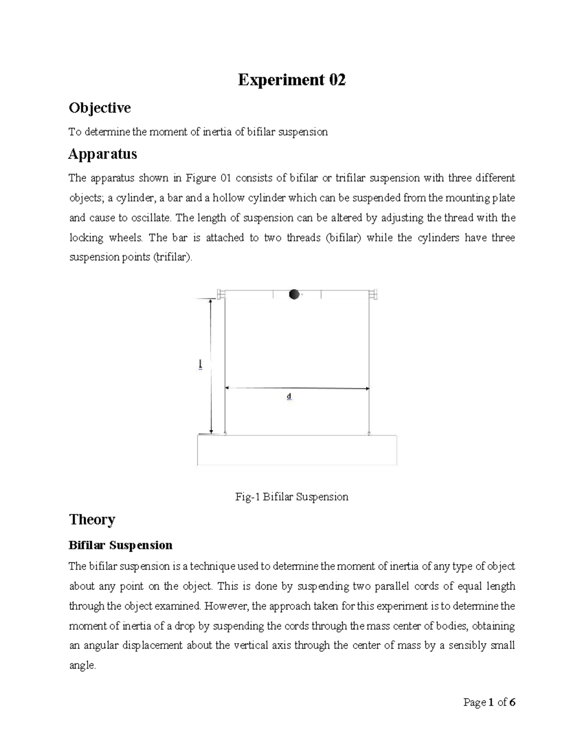 Lab-02 - Experiment 02 Objective To determine the moment of inertia of ...
