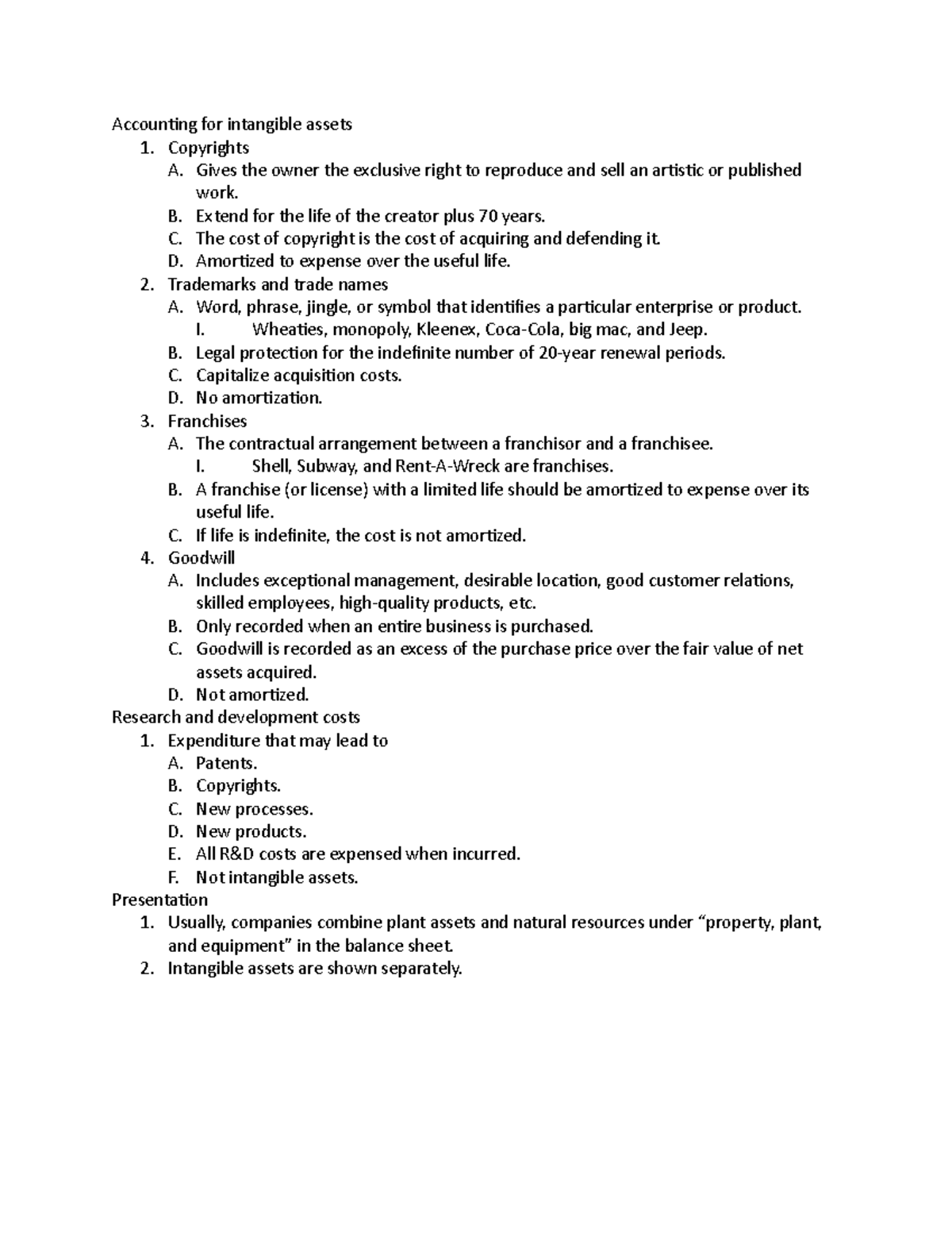 Accounting for intangible assets - Copyrights A. Gives the owner the ...