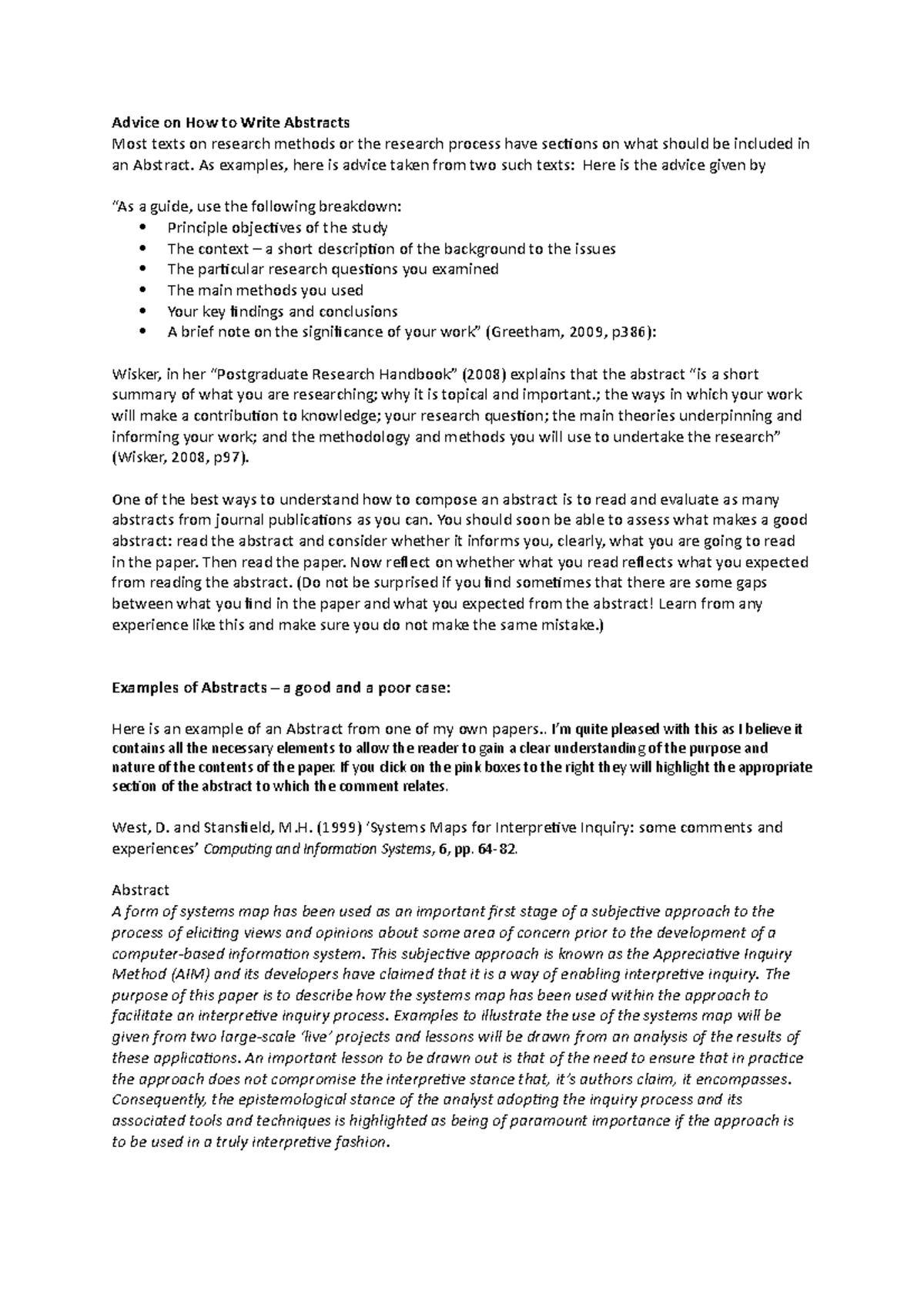 Example of abstracts - Advice on How to Write Abstracts Most texts on ...