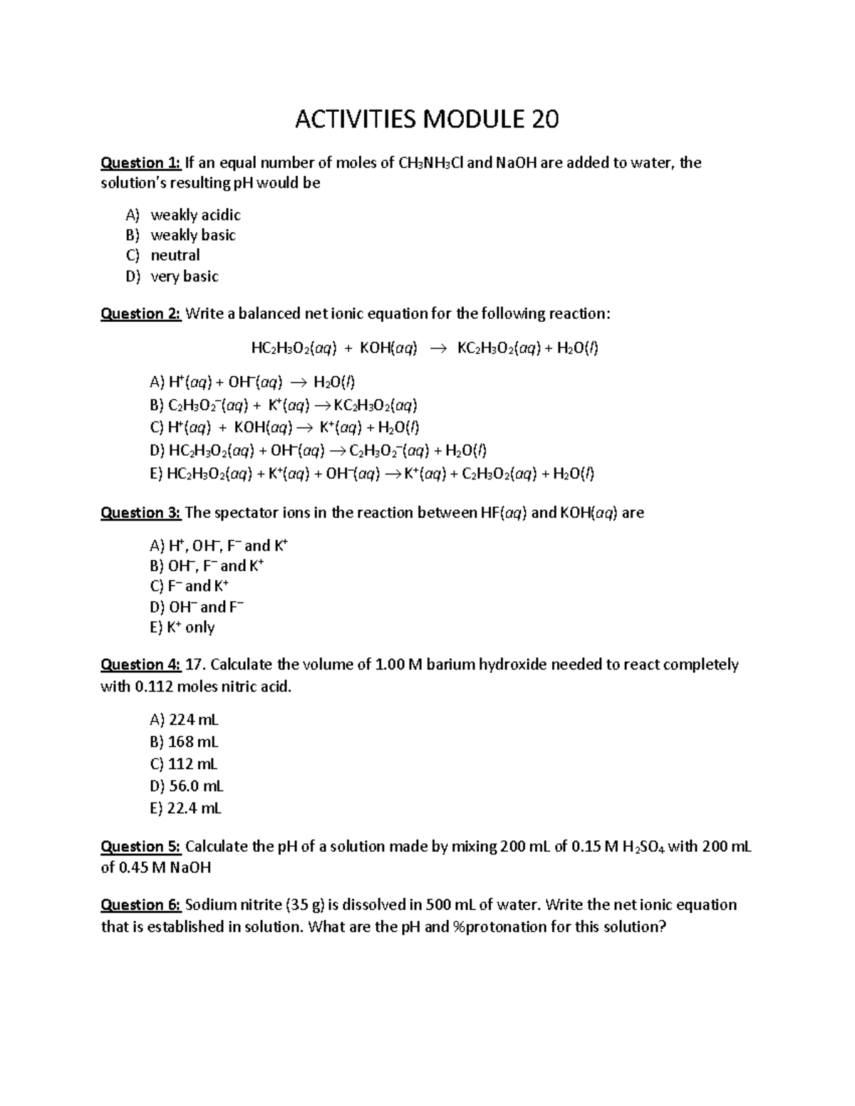 Activities Module 20 - lecture note - ACTIVITIES MODULE 20 Question 1 ...