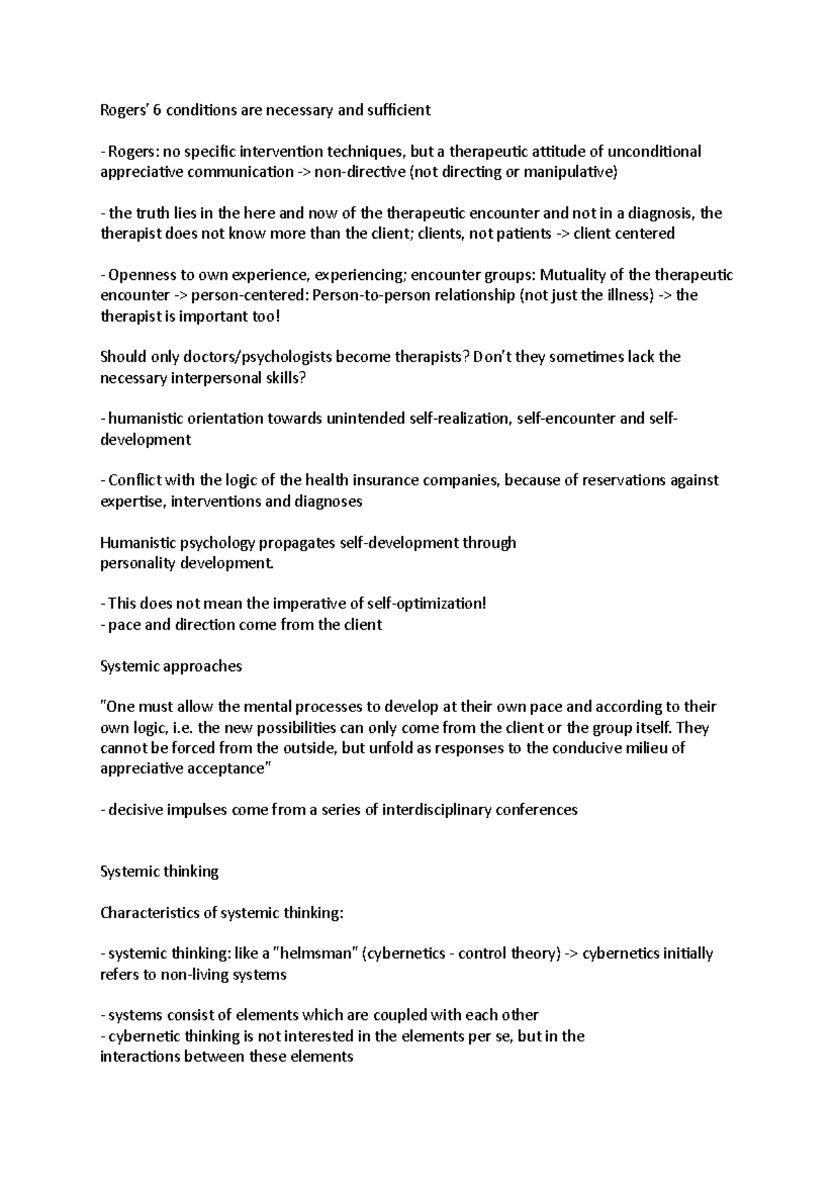 Rogers - Abnormal Psychology - Rogers' 6 conditions are necessary and ...