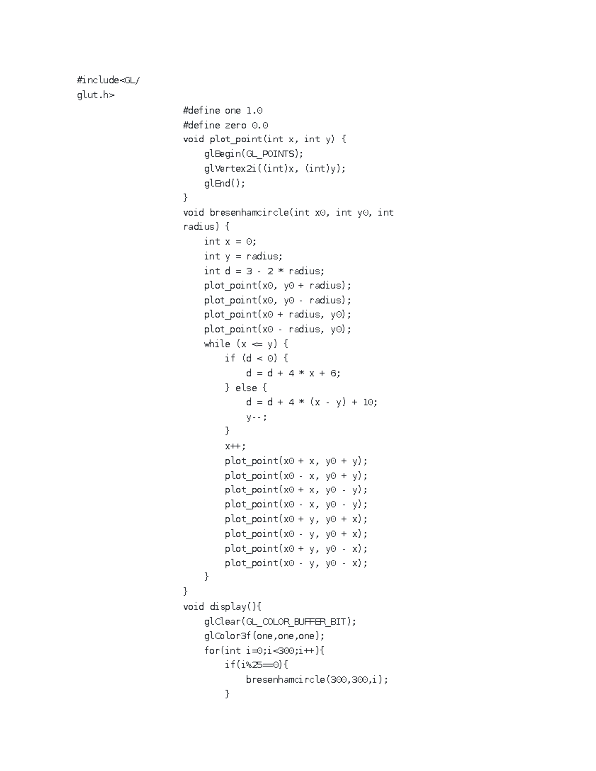 Bresenhams Circle - HJNG - #include #define one 1. #define zero 0. void ...