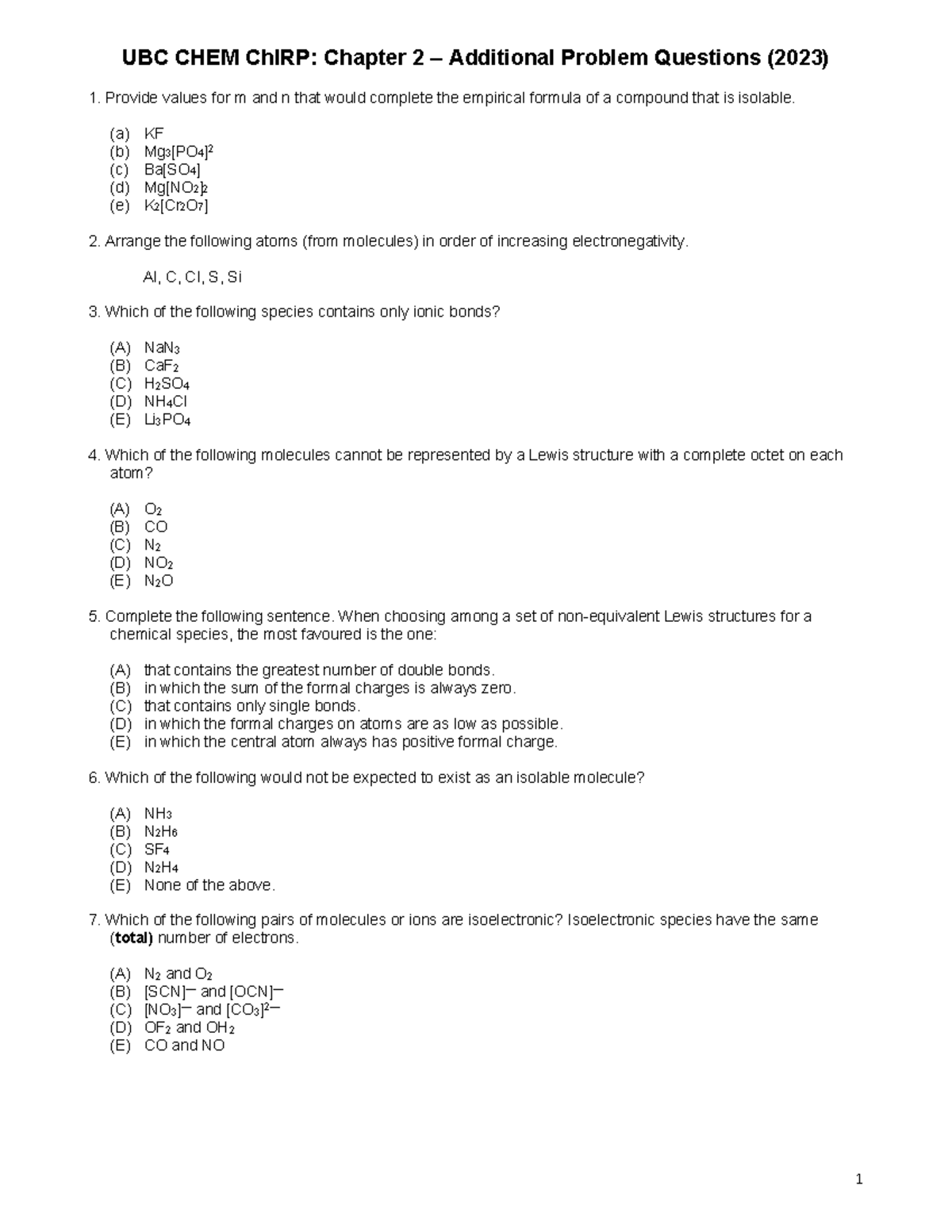 Chapter 2 Additional Problems Questions 2023 - 1. Provide values for m and n that would complete ...