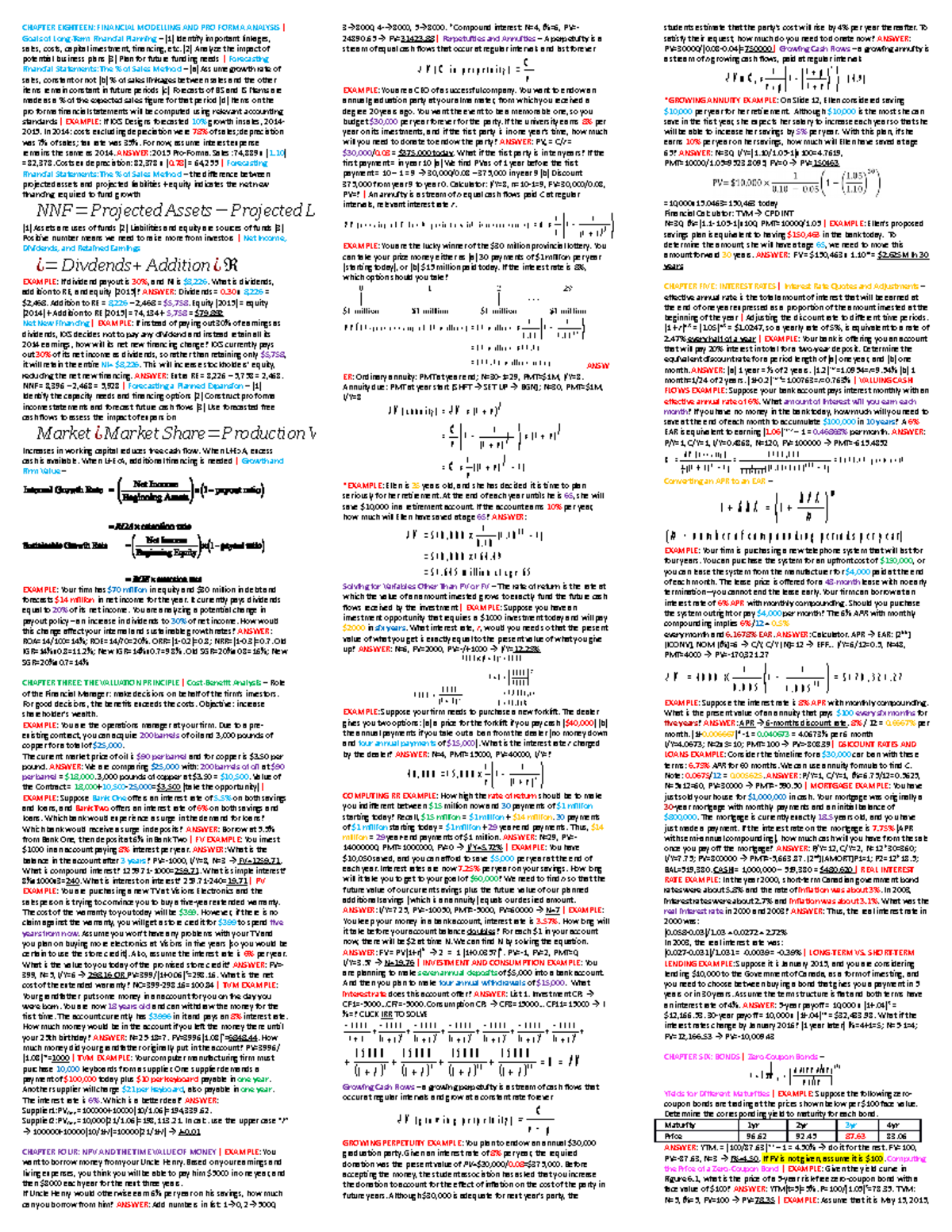CFIN-300 Crib Sheet - CHAPTER EIGHTEEN: FINANCIAL MODELLING AND PRO ...