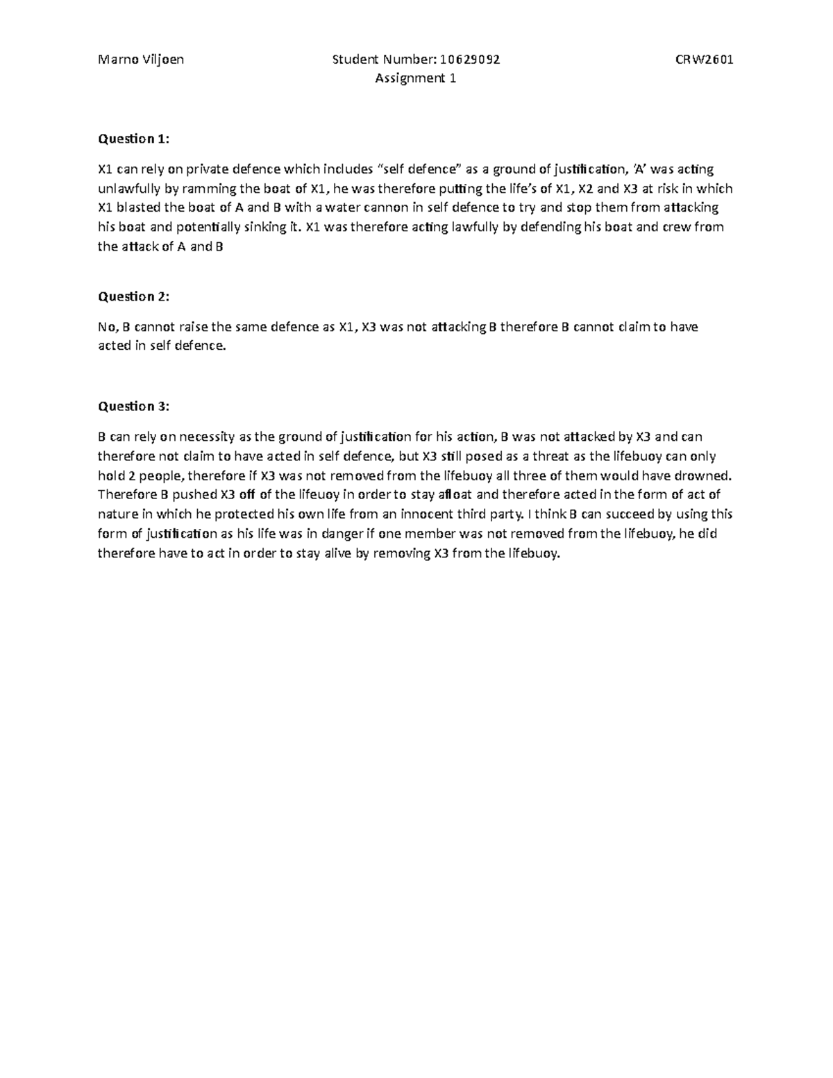 CRW2601 Assignment 1 - Marno Viljoen Student Number: 10629092 CRW ...