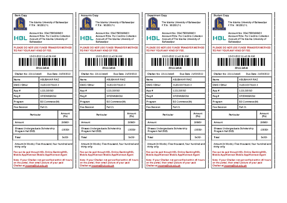 2211134846 - Abc - Bank Copy Challan No: 2211134846 Accounts Copy ...