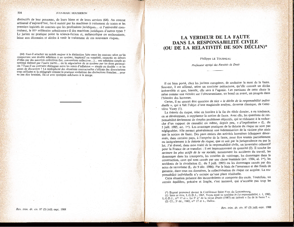 Le Tourneau, RTD civ. 1988, 505 - Droit des obligations 2 - Studocu