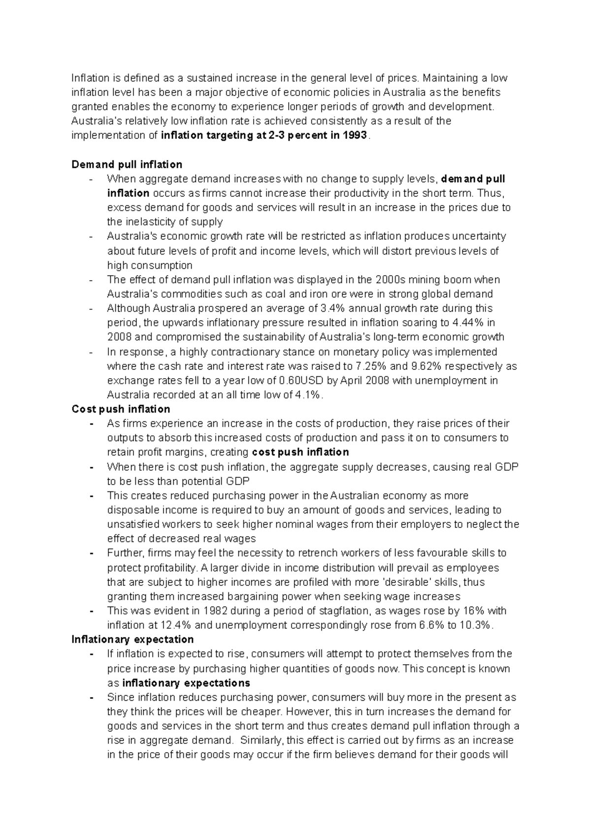 Inflation essay dot points - Inflation is defined as a sustained ...