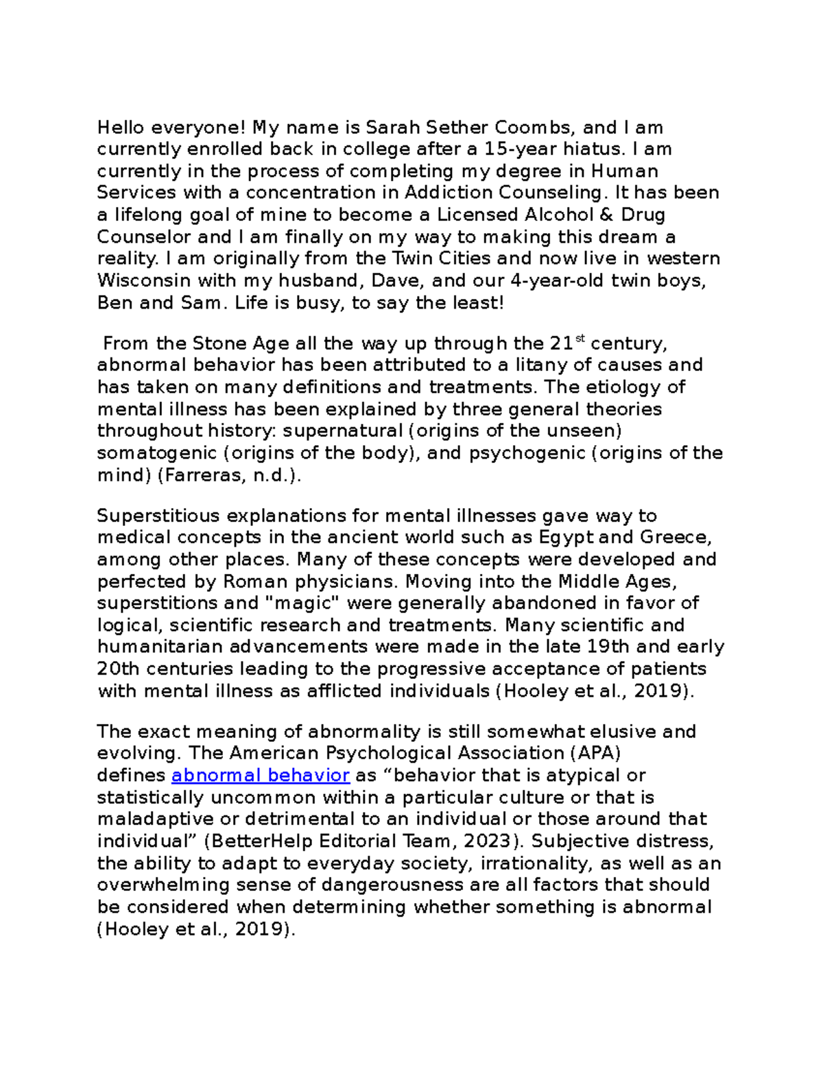 1-1 Discussion - Hello everyone! My name is Sarah Sether Coombs, and I ...