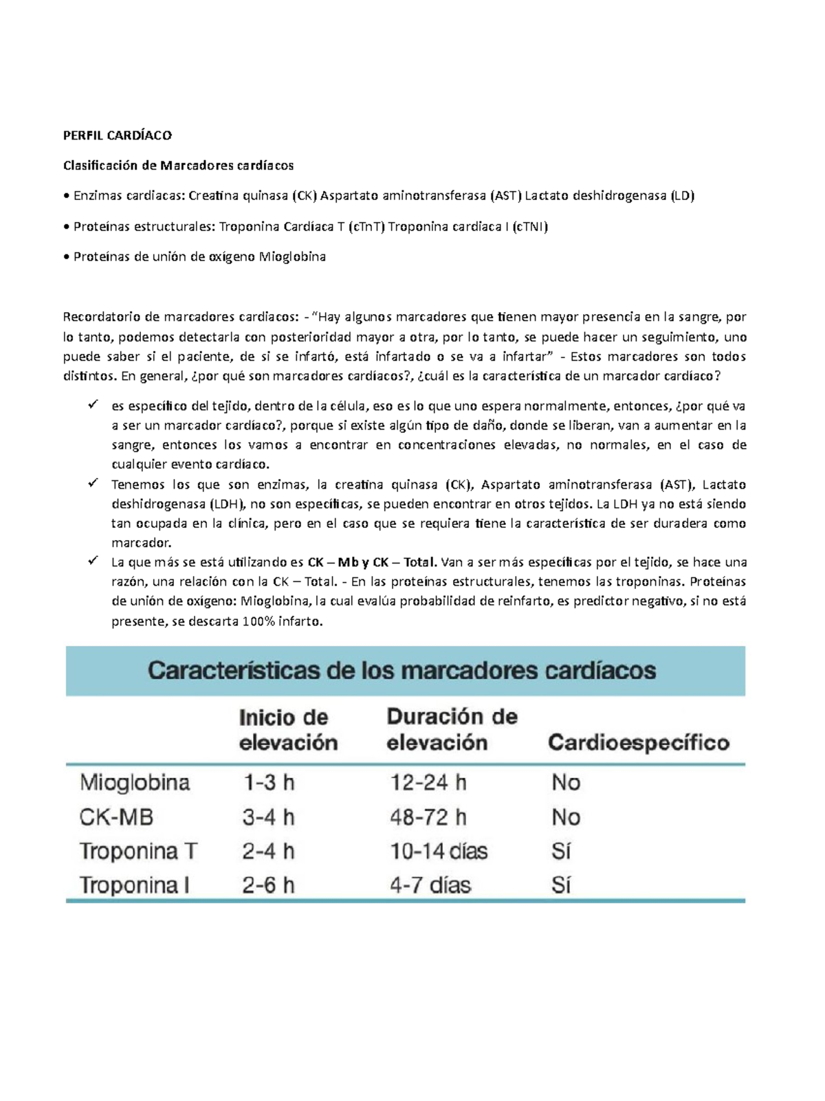 Perfil Cardíaco - PERFIL CARDÍACO Clasificación de Marcadores cardíacos ...