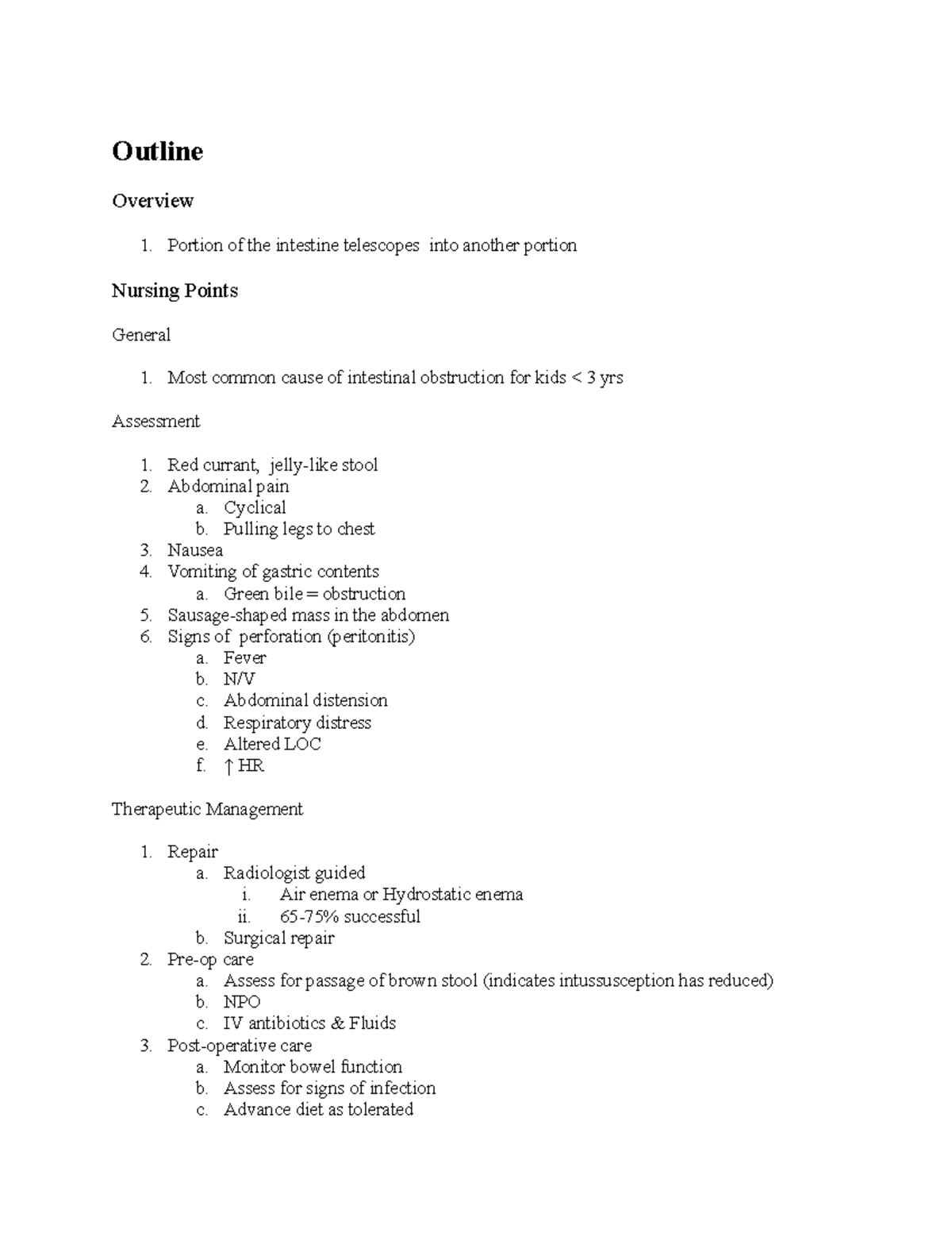 Intussusception - - Studocu