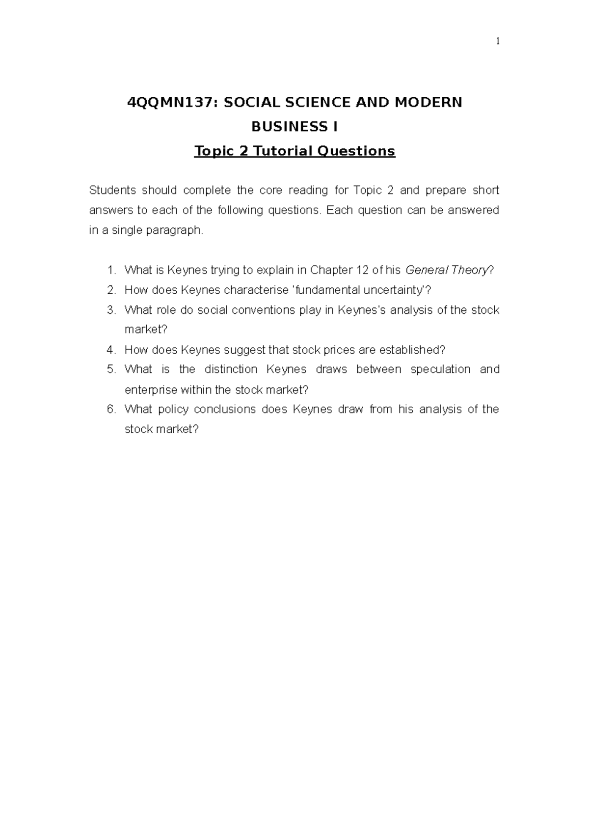 4QQMN137 Topic 2 Tutorial Questions - 4QQMN137: SOCIAL SCIENCE AND ...
