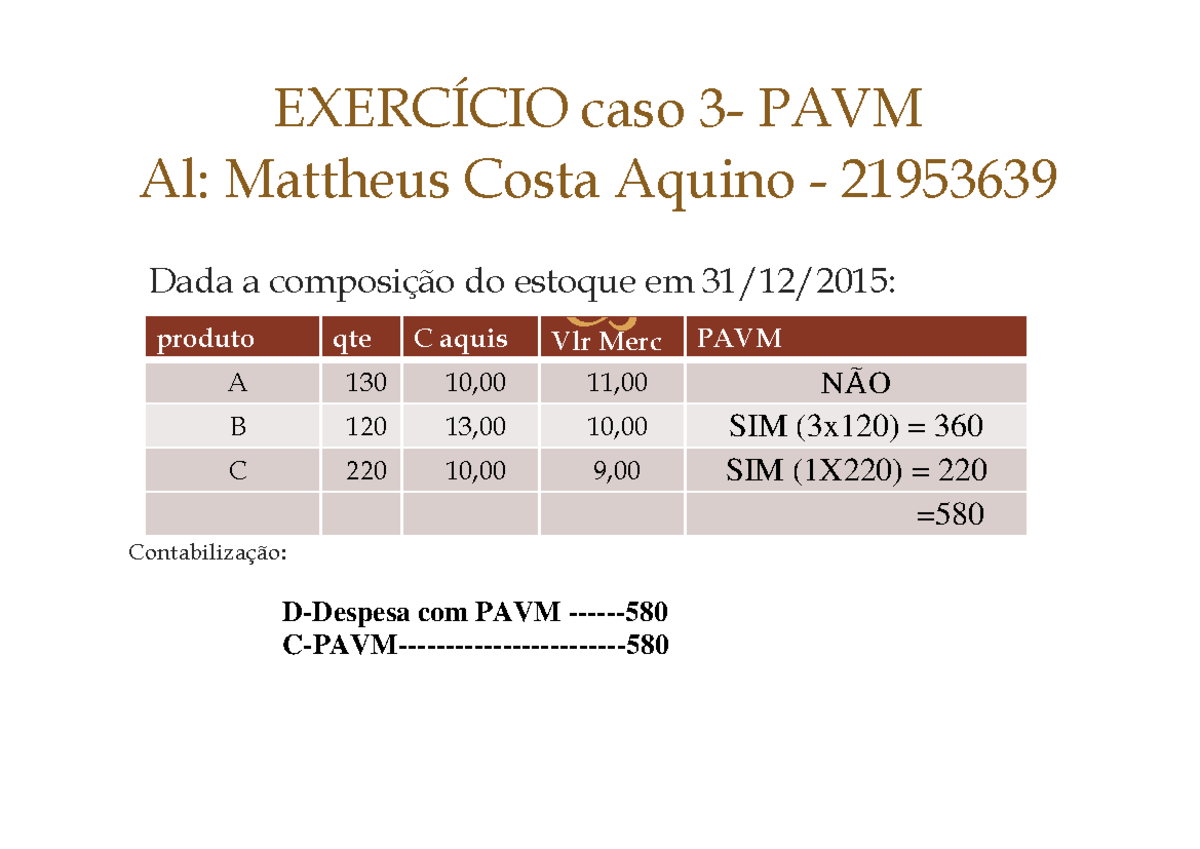 Exercícios PAVM - Respondido com resoluções e lançamentos ...