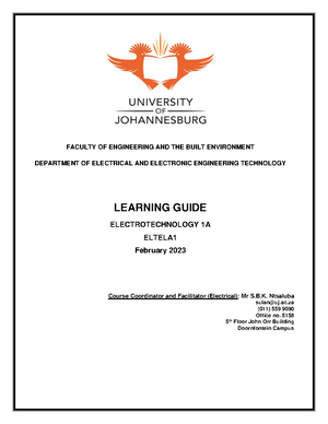 Study Guide - Electrotechnology Textbook - FACULTY OF ENGINEERING AND ...