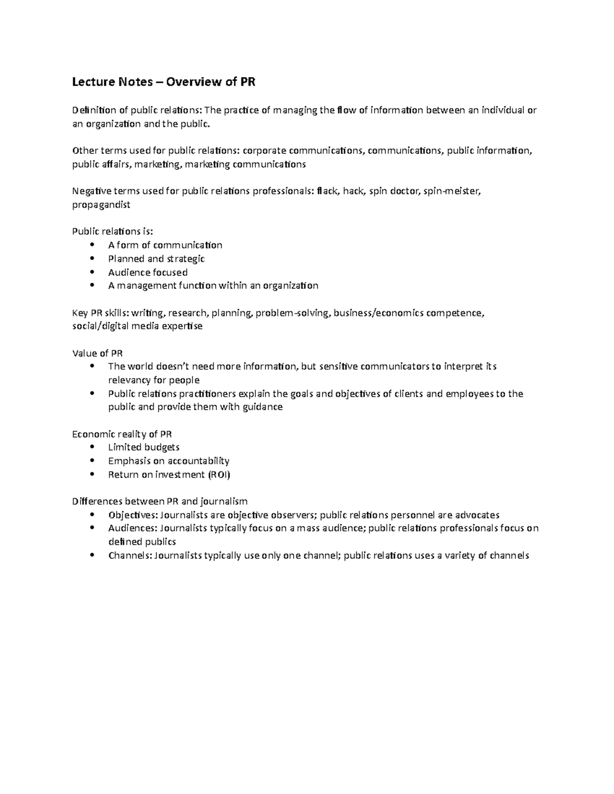 Part 1 - Overview - Detailed notes for Public Relations with Jon ...