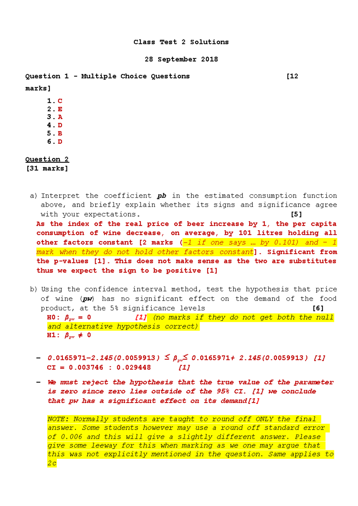 Class Test 2 2018 Updated Solution Final - Class Test 2 Solutions 28 ...