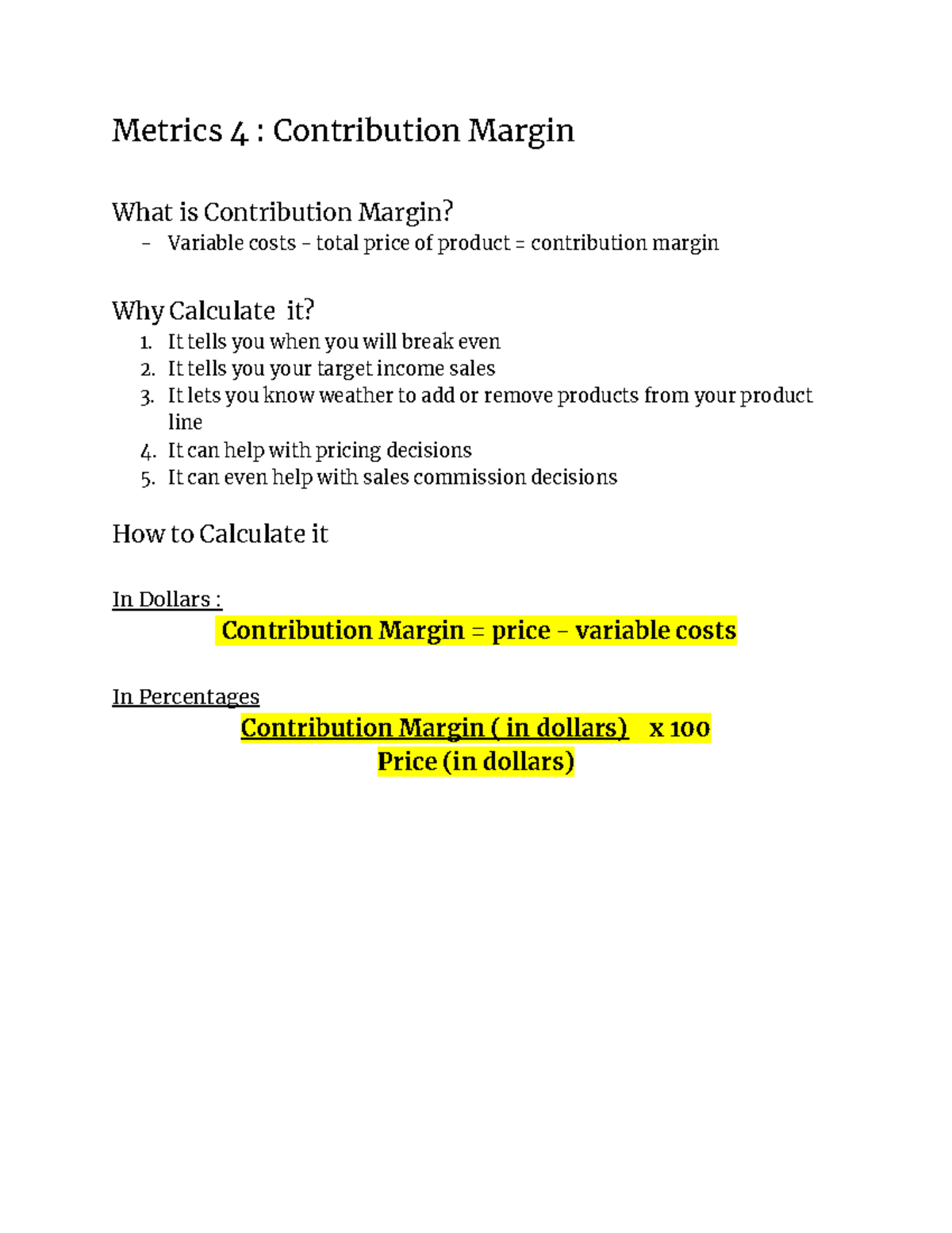 Metrics 4 Contribution Margin - Metrics 4 : Contribution Margin What is ...