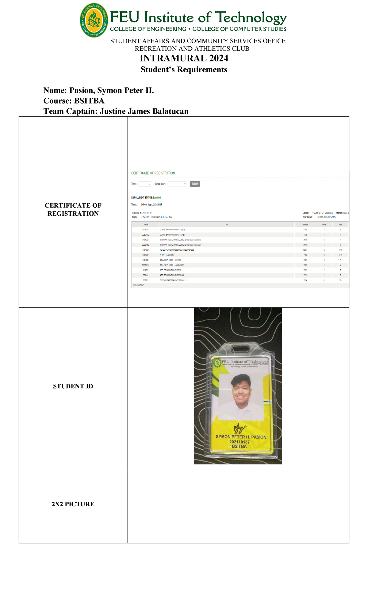 Student-Requirements Intramural-2024 - BS Information Technology ...