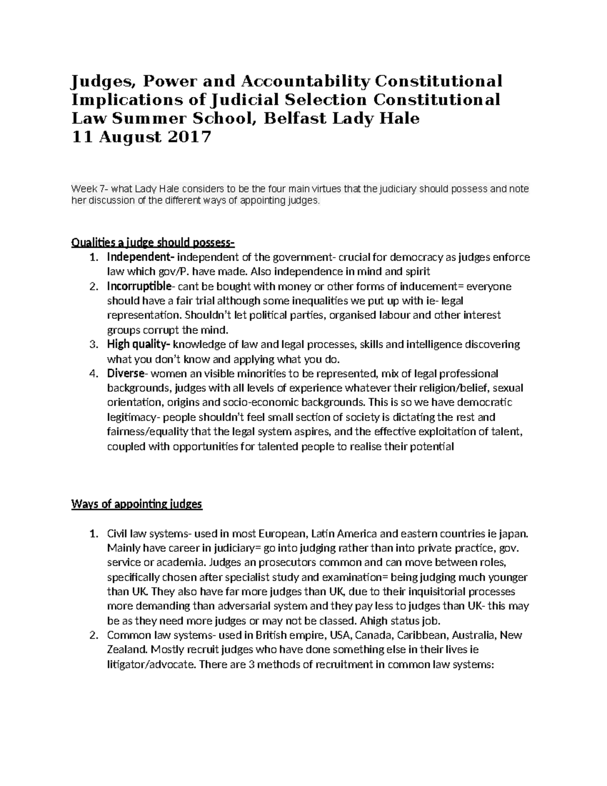 Lady Hale- judges, power and accounatbility of judicial selection ...