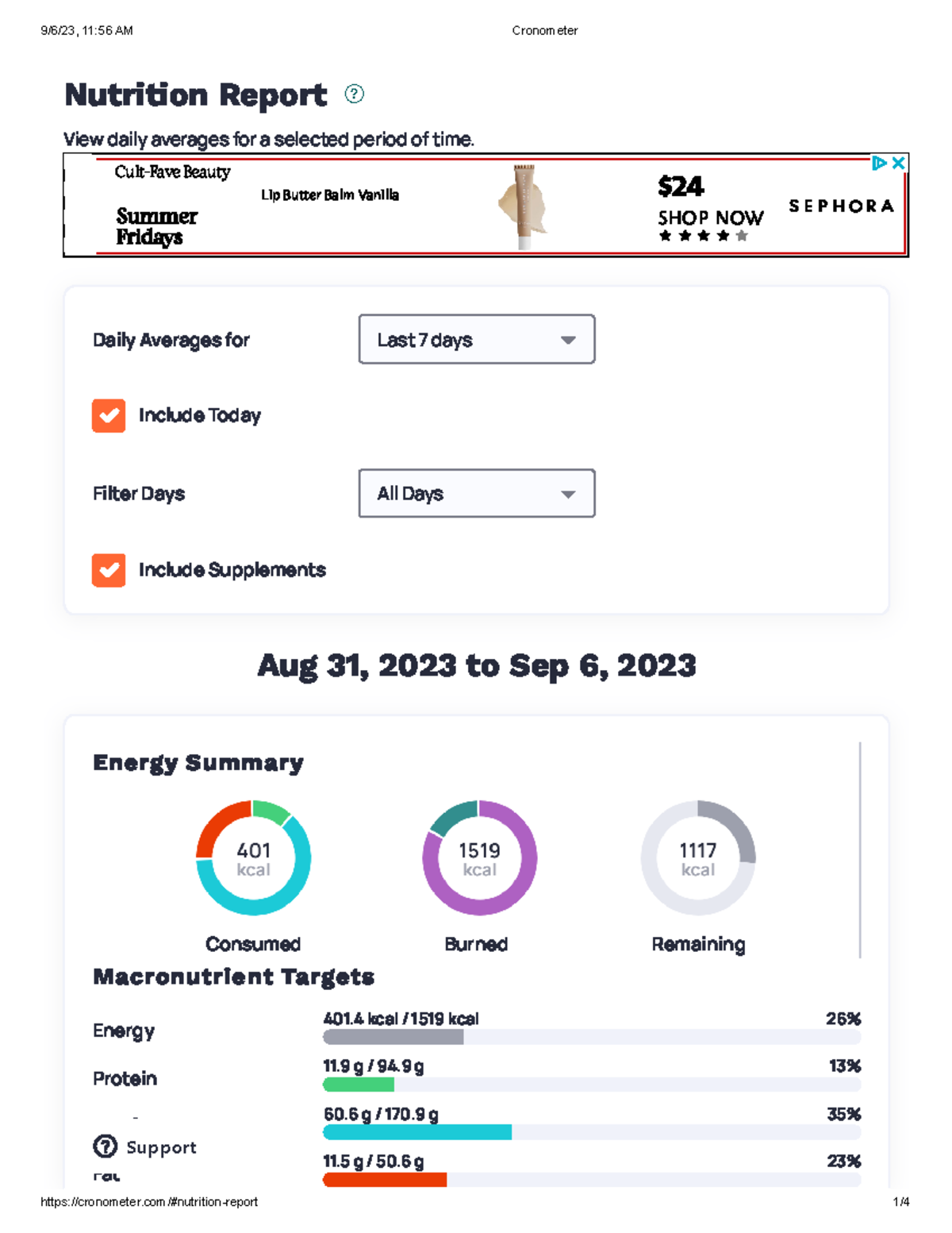 Nut. report 3 days - Nutrition Report View daily averages for a ...
