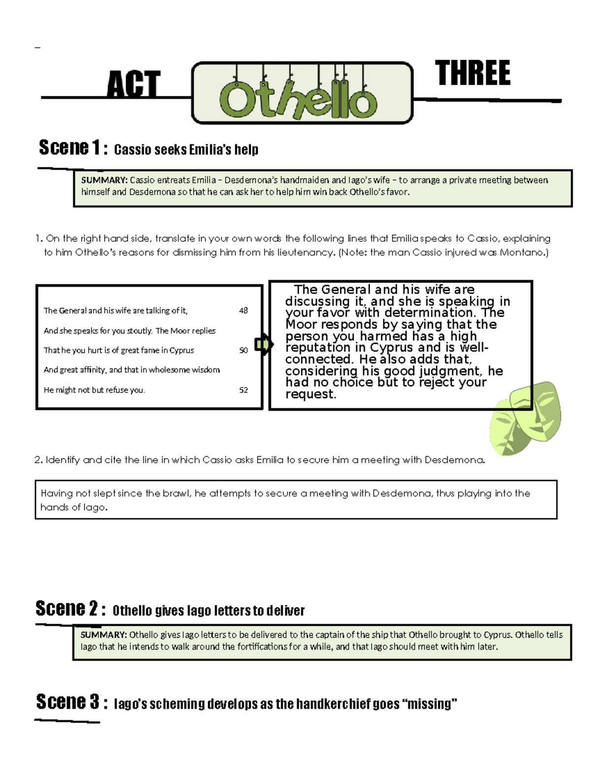 Ava of Othello Act 3 Guided Reading Packet - _ 1. On the right hand ...