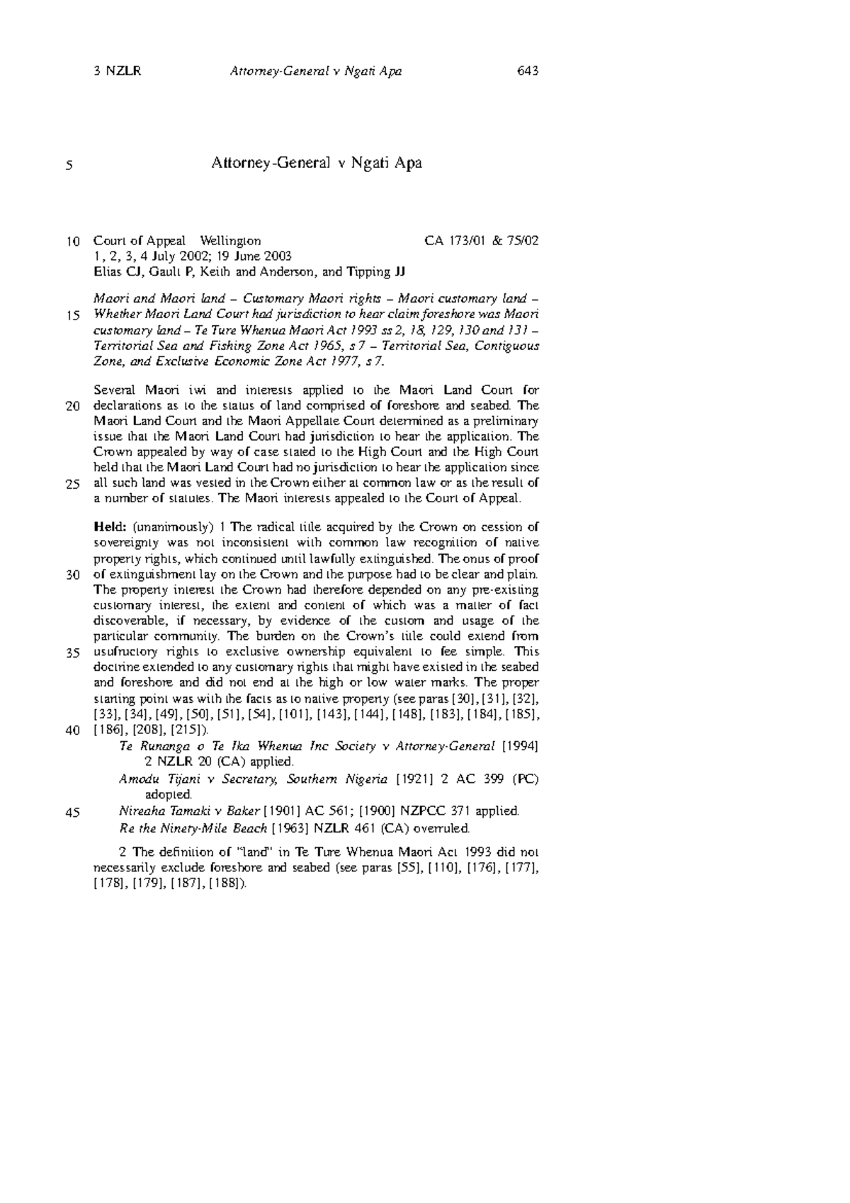 Attorney-General v Ngati Apa - Several Maori iwi and interests applied ...