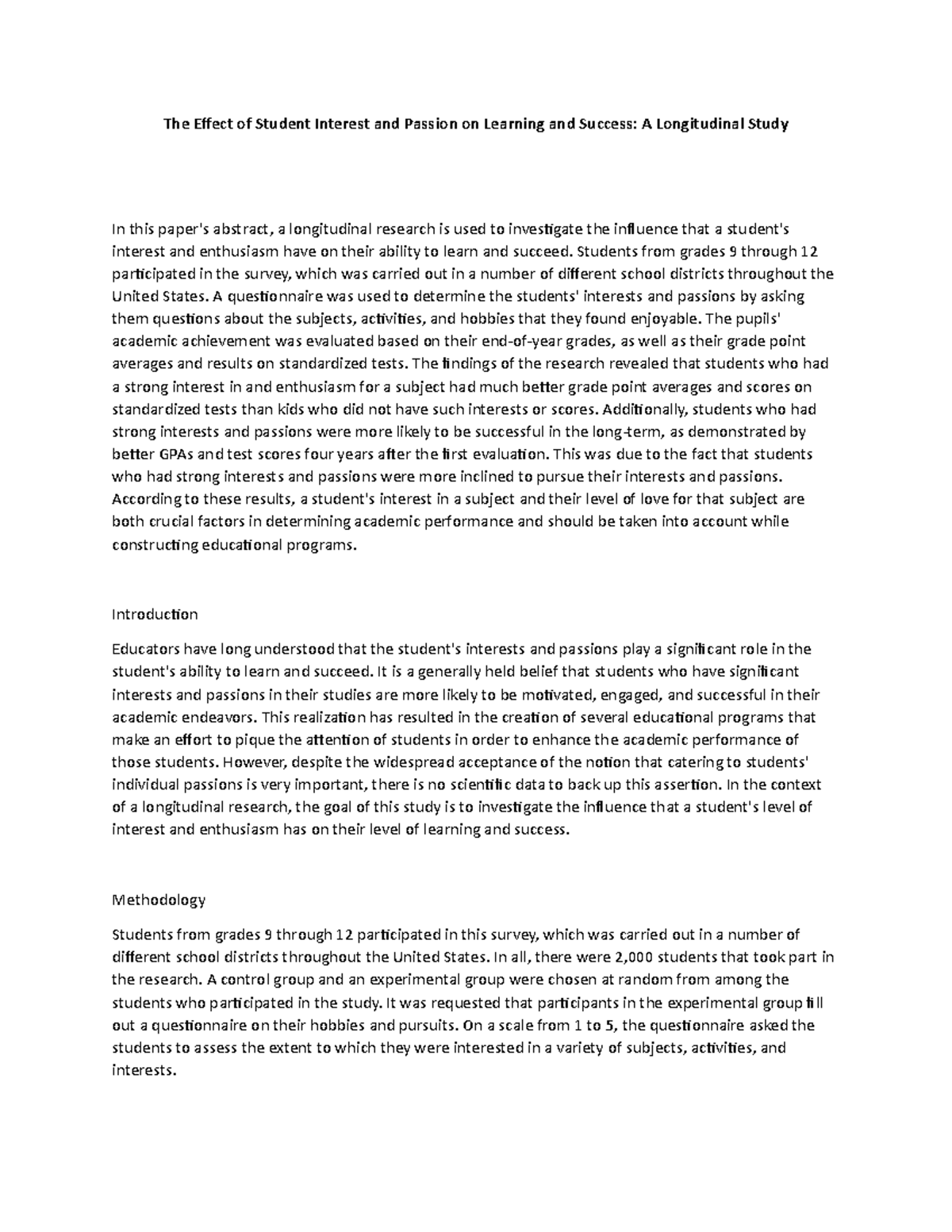 The Effect of Student Interest and Passion on Learning and Success ...