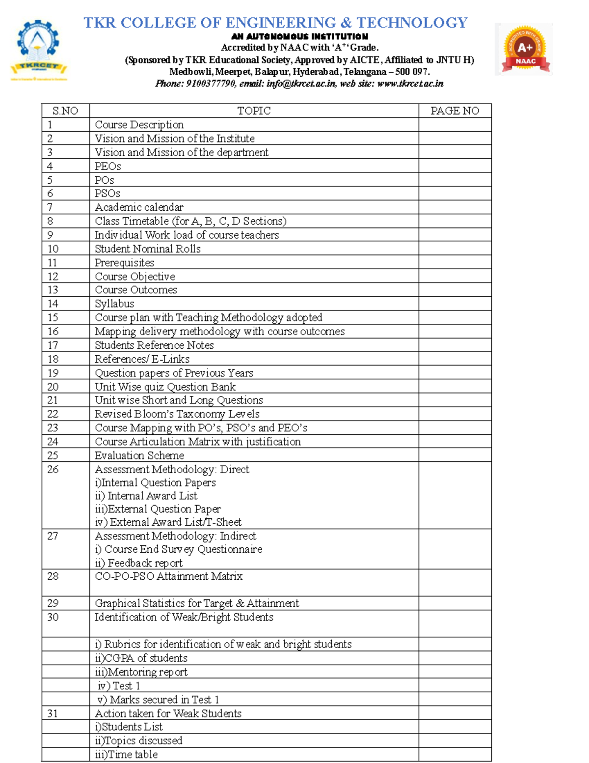 DAA - course handout - AN AUTONOMOUS INSTITUTION ####### Accredited by ...