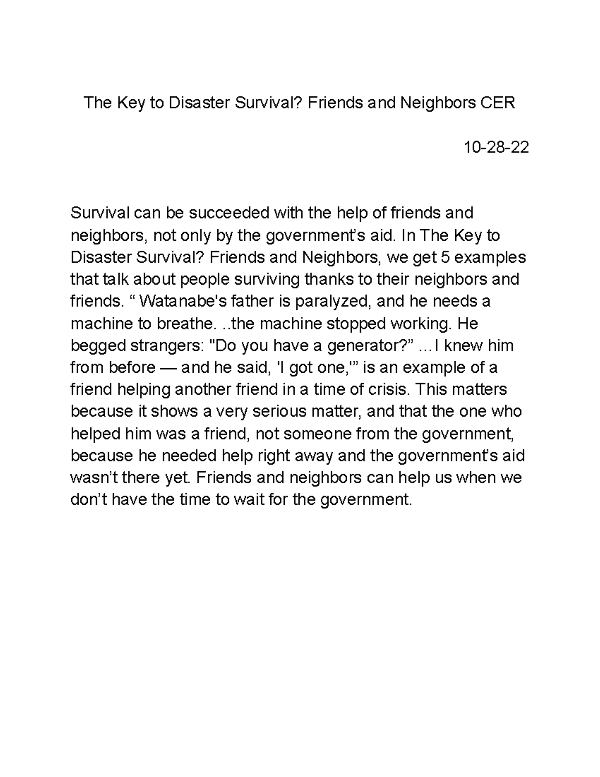 The Key to Disaster Survivoral - CER - The Key to Disaster Survival ...