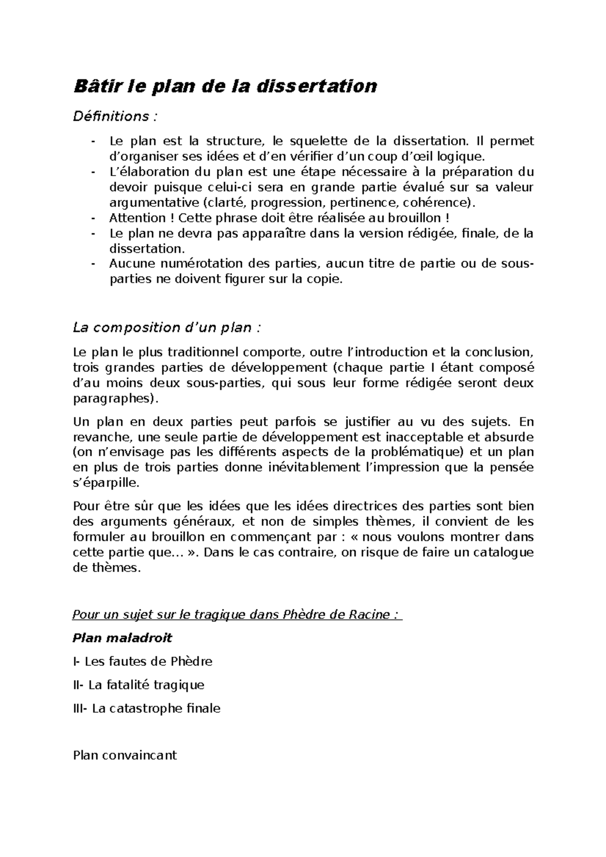 Méthode bâtir le plan de la dissertation - Bâtir le plan de la ...