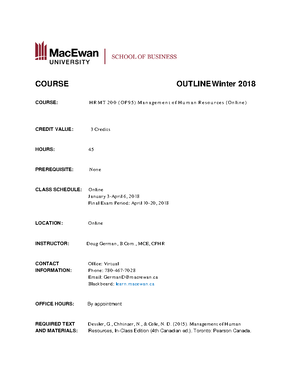 HRMT 200 Notes - Prof: Mike Annette - Human Resource Management 200 ...