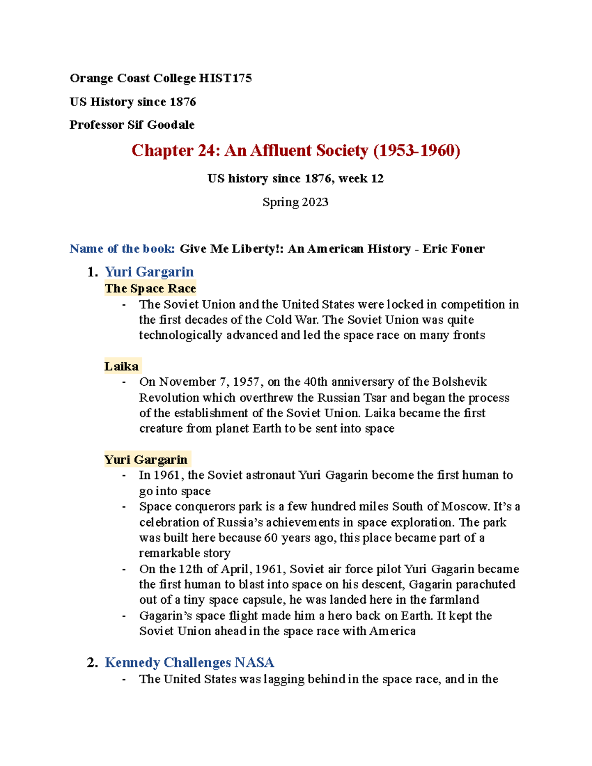 Week 12 Notes An Affluent Society (1953-1960) - Orange Coast College ...
