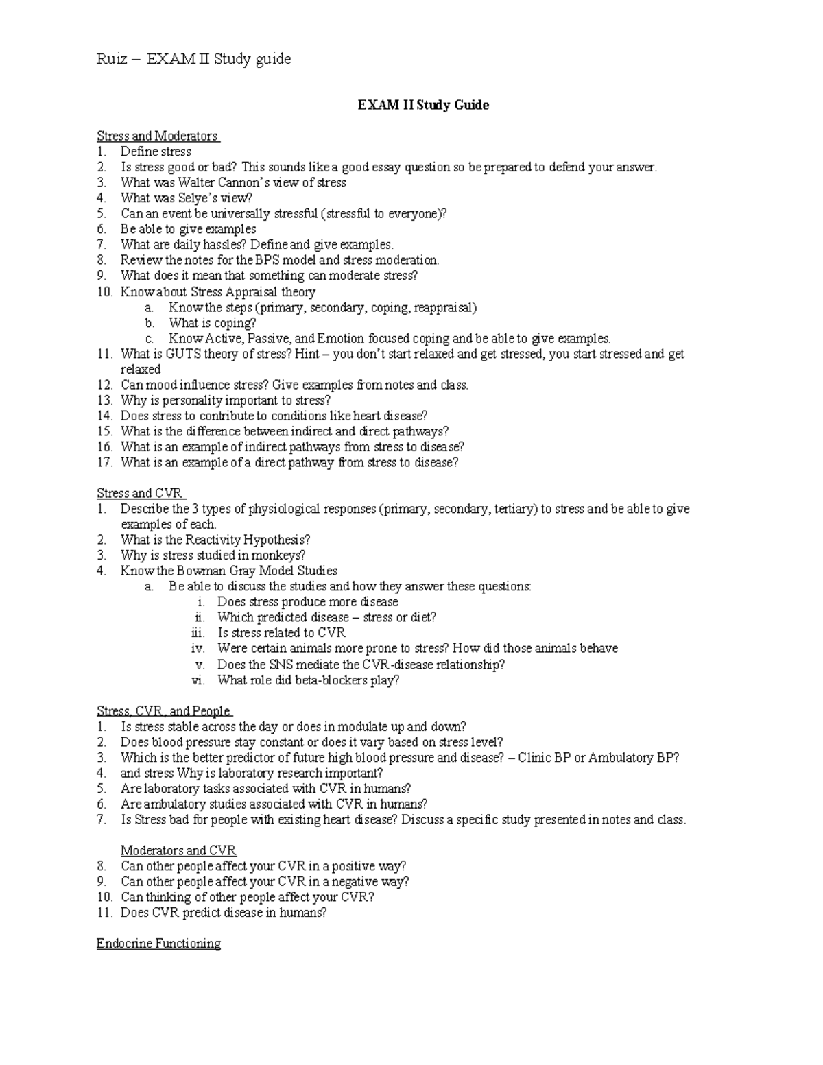 Exam 2 Study Guide - Full - Ruiz – EXAM II Study guide EXAM II Study ...