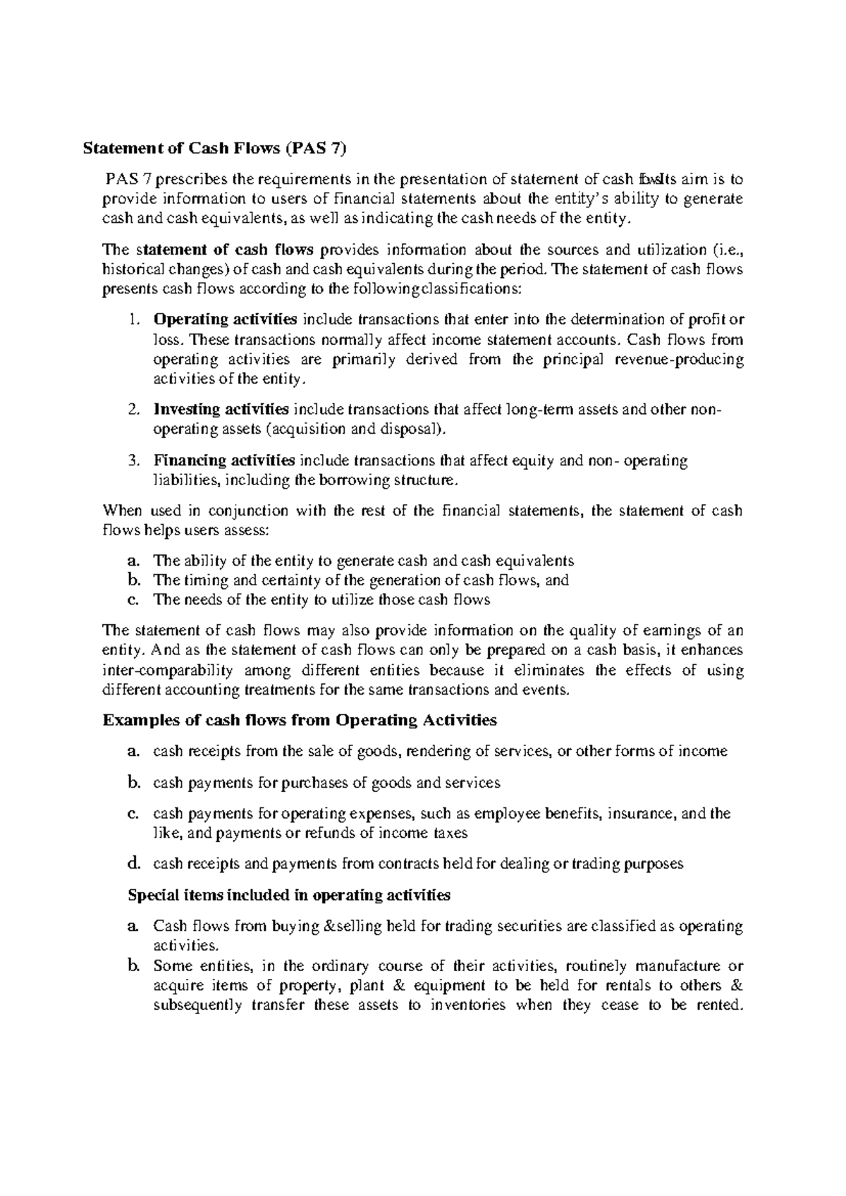 Statement of Cash Flows and Accounting Policies - Statement of Cash ...