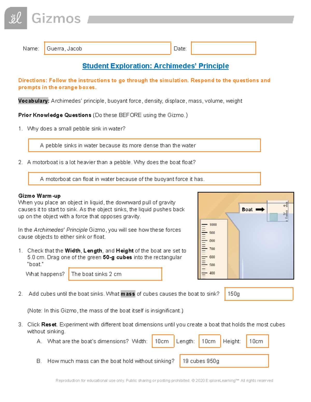 Archimedes Principle - Name: Guerra, Jacob Date: Student Exploration ...