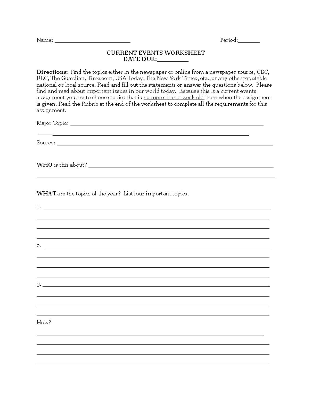 Ajda Zook - current events worksheet critical thinking - Name ...