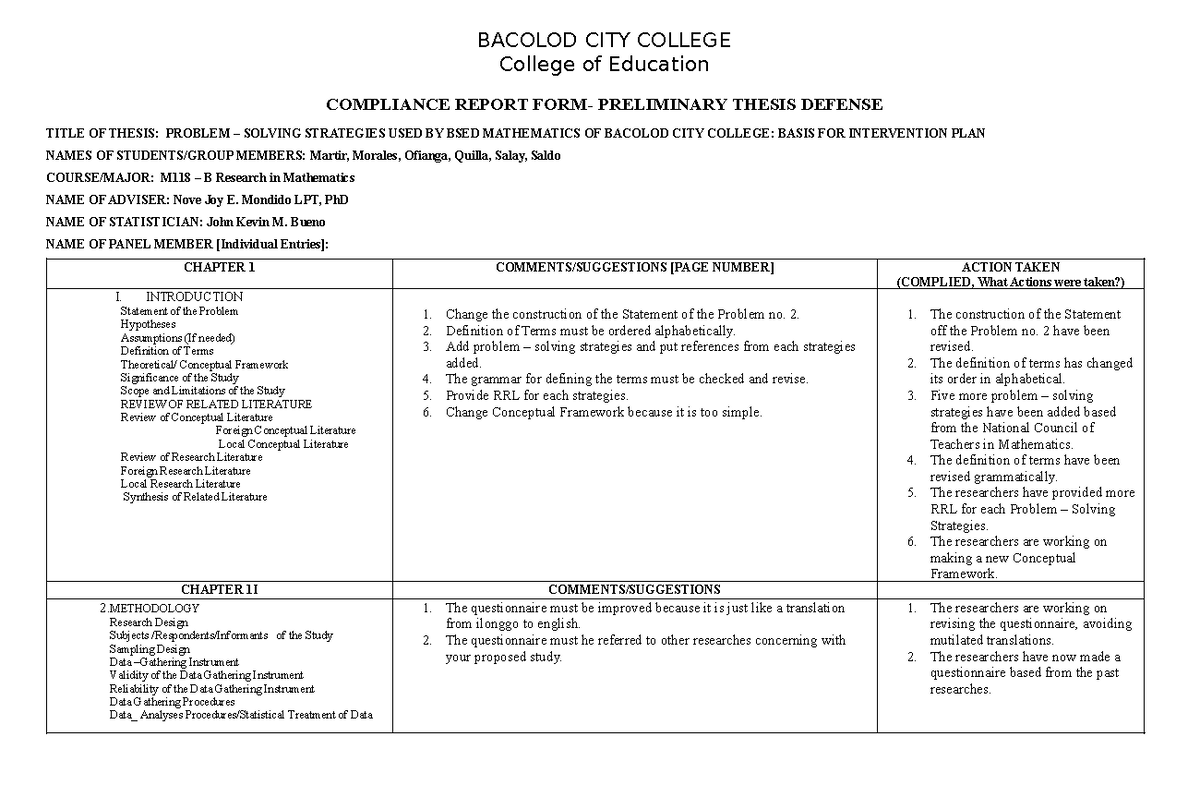 Group 2 Compliance Report - BACOLOD CITY COLLEGE College of Education ...