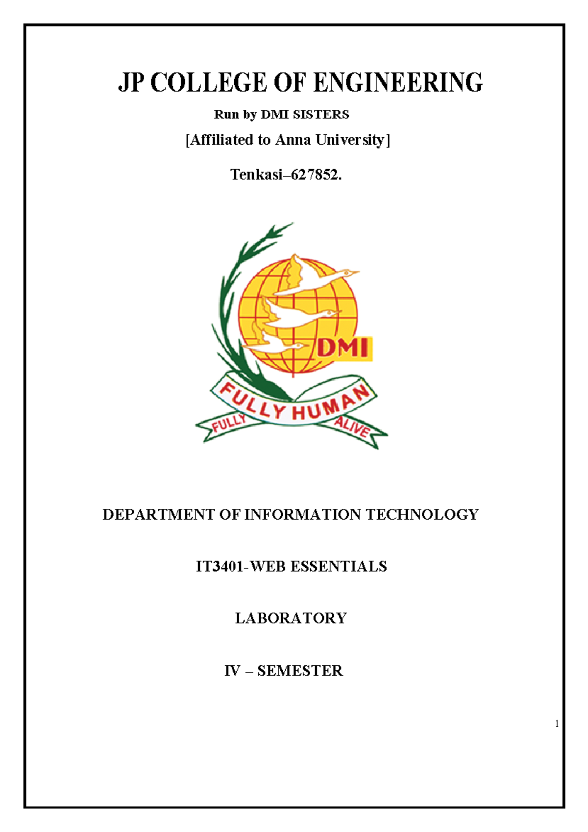 IT3401 WEB Essential LAB - DEPARTMENT OF INFORMATION TECHNOLOGY IT3401 ...
