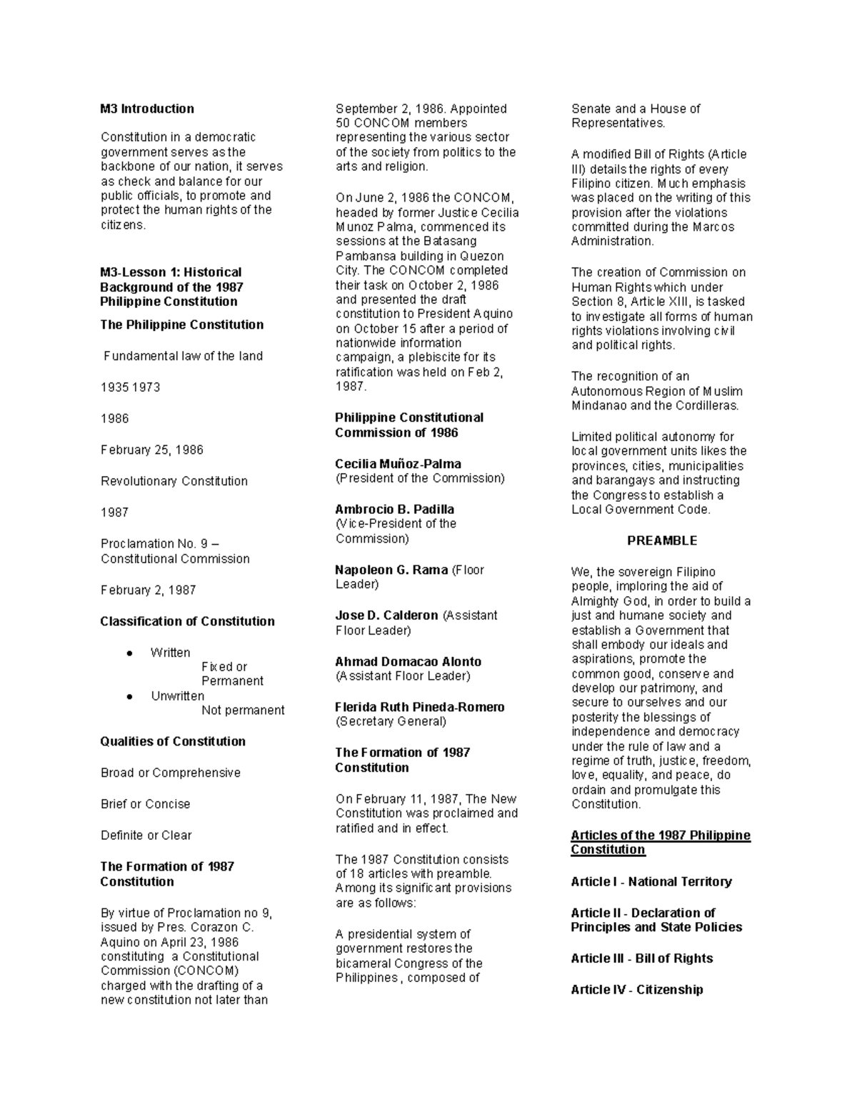 Pol Gov Reviewer - M3 Introduction Constitution in a democratic ...