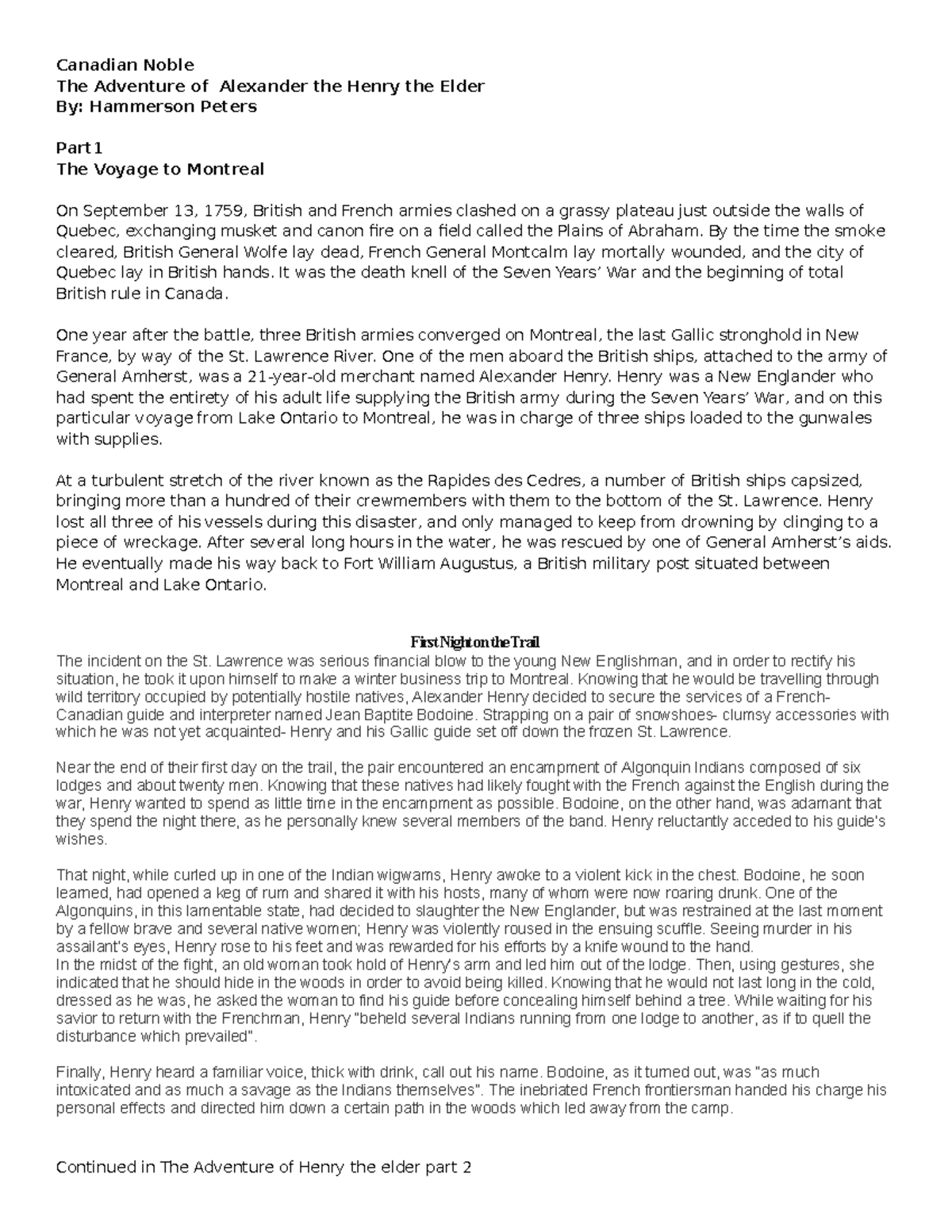 Story 2 - notes - Canadian Noble The Adventure of Alexander the Henry ...