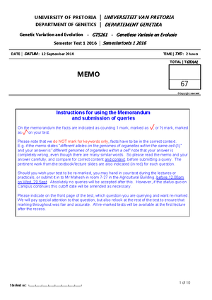 GTS 261 Semester test 2 Memo - GTS 261 Semester test 2 Memo Question 1: ...