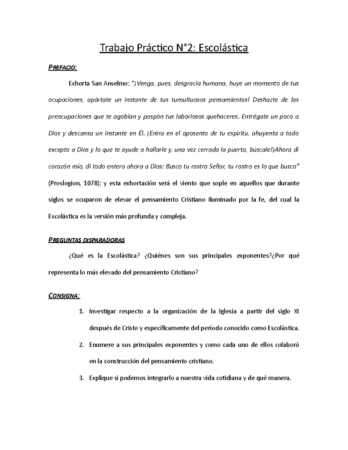 Escolástica Teología - Trabajo Práctico N°2: Escolástica P REFACIO ...