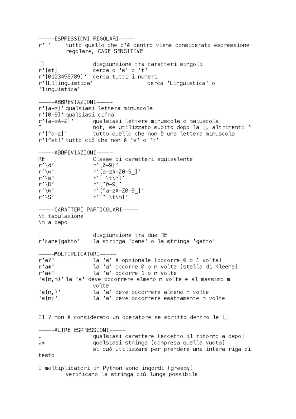 Spiegazioni Python LC - Appunti di lezione 1-3 -ESPRESSIONI REGOLARI- r ...